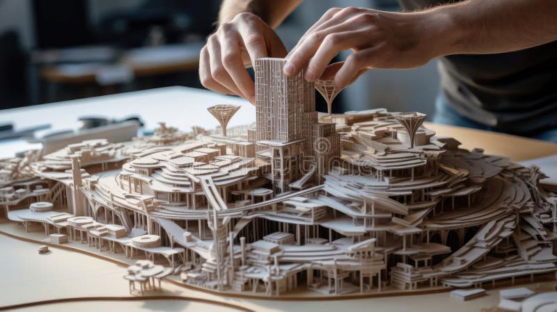 An Architect Designs a Model of a Building Stock Illustration ...