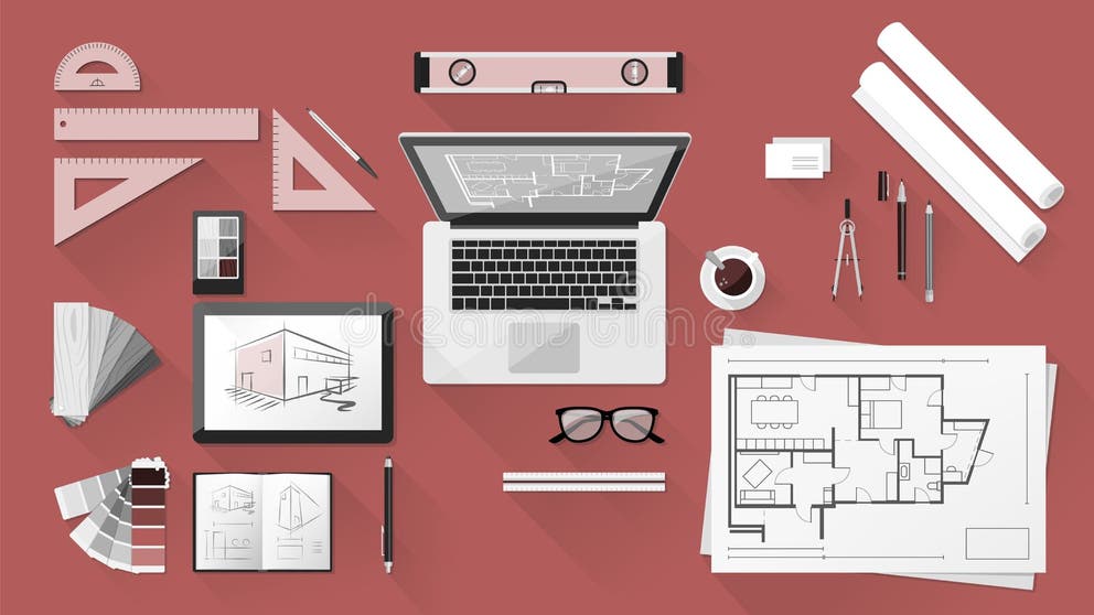 Architect desk stock vector. Illustration of compass - 49559169