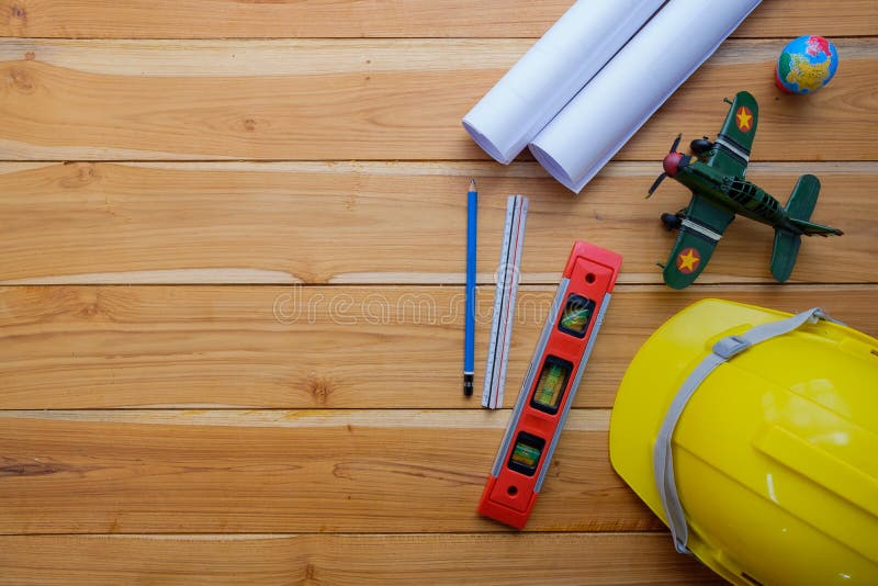 Architect Desk Project in Construction Site Stock Photo - Image of ...
