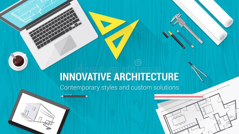 Architect Desktop with Tools Stock Vector - Illustration of aided ...