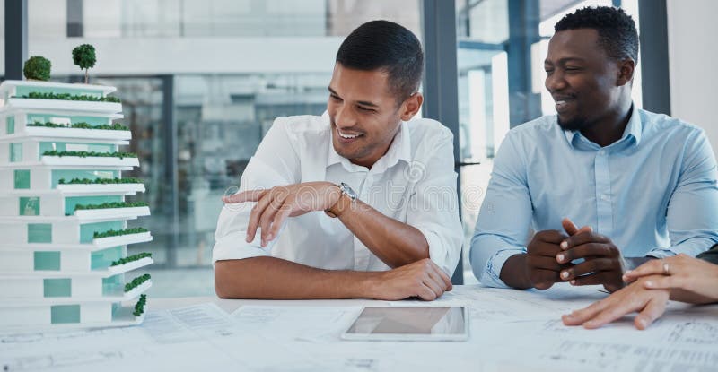 Architect, Developer and Miniature Building Blueprint, Meeting for ...