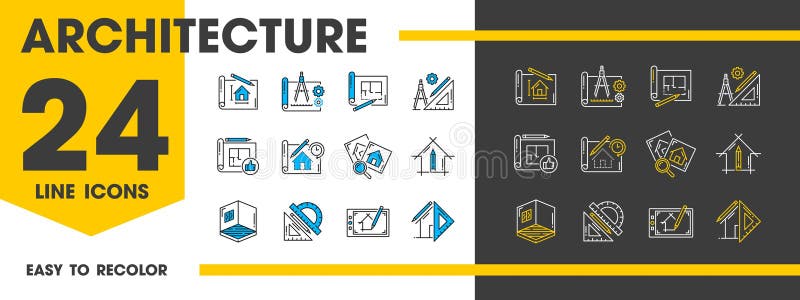 Architect Development and Interior Design Icon Set Stock Illustration ...