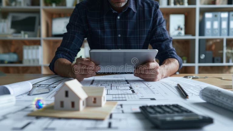 The Architect with Digital Tablet.AI Generated Image Stock Image - Image of building, technology ...