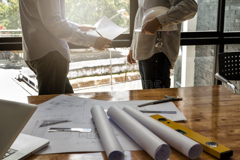 Architect Discuss with Engineer about Project Stock Image - Image of ...