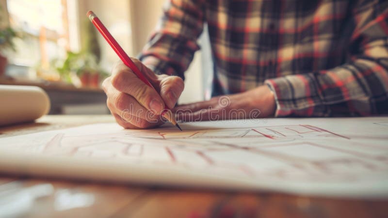 Architect Drafting a Blueprint. AI Generated Stock Photo - Image of ...