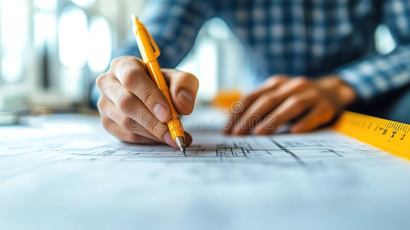 Architect Drafting Blueprints, Office Background Stock Photo - Image of ...