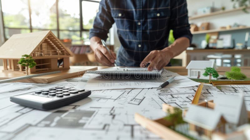 The Architect Drafting Plans.AI Generated Image Stock Image - Image of ...