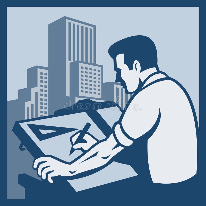 Architect Draftsman Drawing Buildings Retro Stock Vector - Illustration ... Architect Draftsman Drawing Buildings Retro Stock Vector - Illustration ...