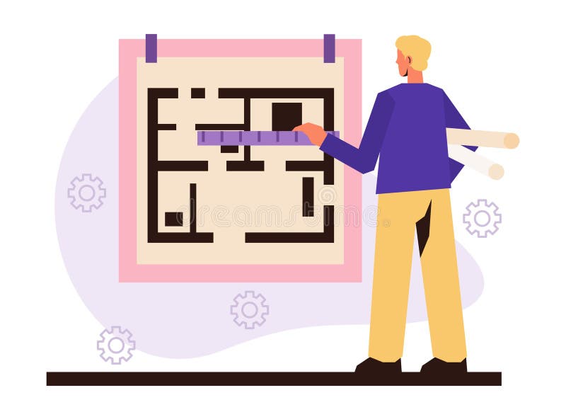 Architect Draw Plan, Take Measurements. Architect Working on Project ...