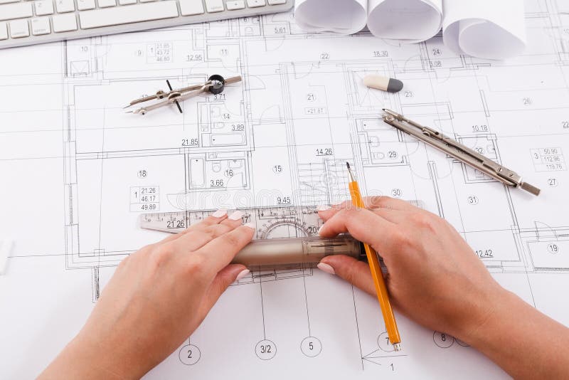 Architect Drawing Architectural Project Stock Image - Image of building ...