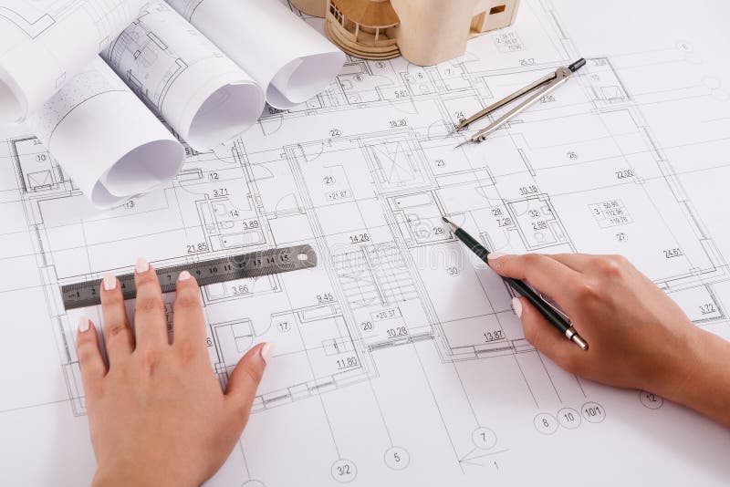 Architect Drawing Architectural Project Stock Photo - Image of ...