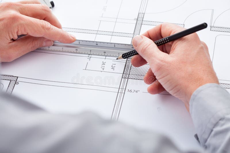 Architect Drawing on Blueprint Stock Image - Image of detail, career ...