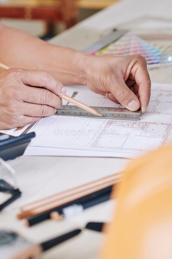 Architect Drawing Blueprint Stock Photo - Image of engineer ...