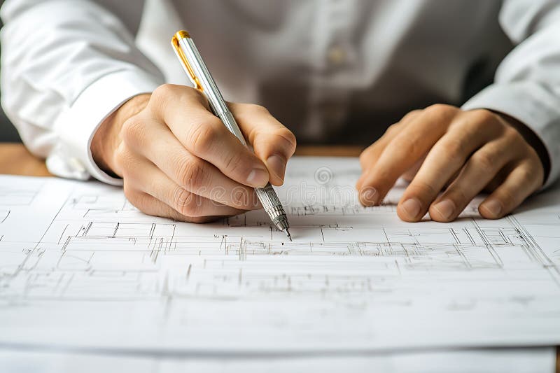 Architect Drawing on Blueprint Stock Illustration - Illustration of ...