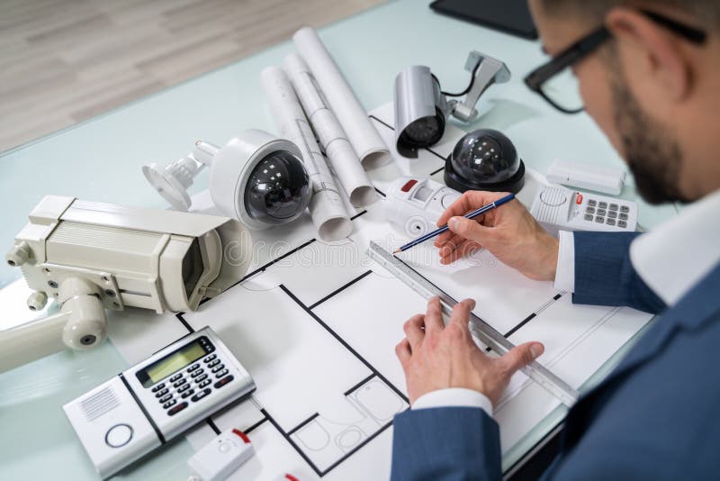 Architect Drawing Blueprint Stock Image - Image of security, high ...