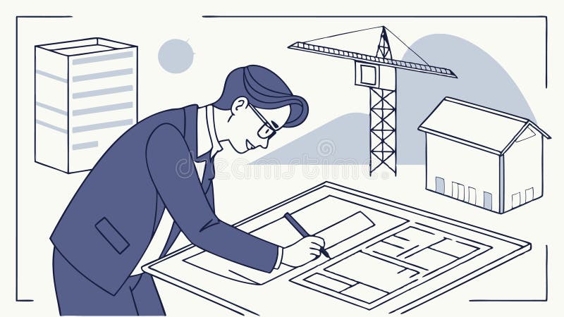 Architect Drawing Blueprints Architectural Design and Building Planning ...