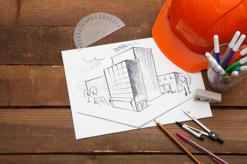 Architect Drawing Blueprints Stock Photo - Image of hands, concept ...
