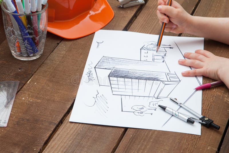 Architect Drawing Blueprints Stock Photo - Image of building, pencil ...