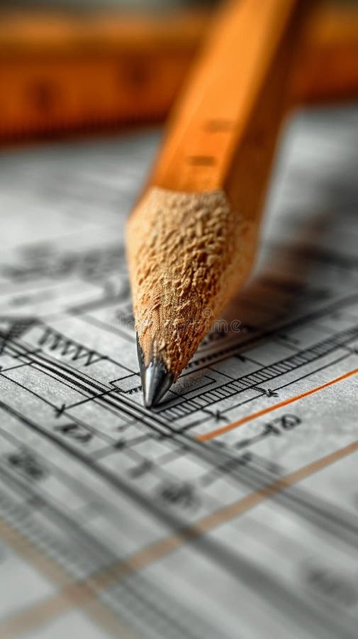 Architect Drawing Blueprints with a Ruler and Pencil Stock Photo ...