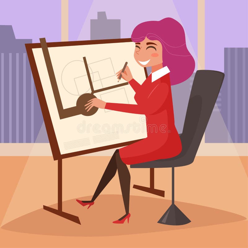 Architect. Drawing Board. Vector Stock Vector - Illustration of cartoon ...