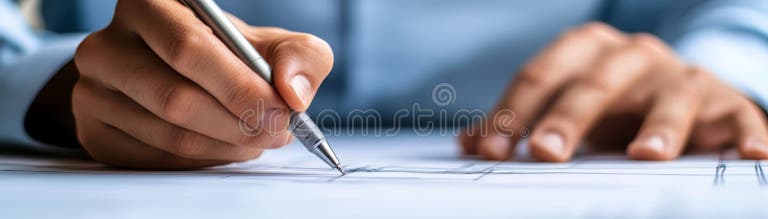 Architect Drawing Detailed Blueprint with Pen Stock Illustration ...