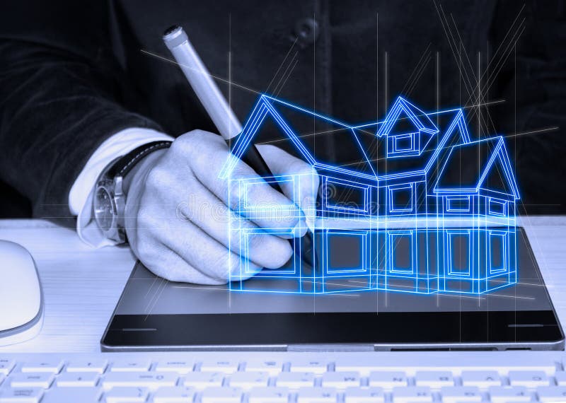 Architect Drawing a Futuristic Sketch of House Stock Image - Image of ...