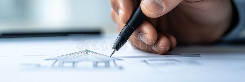 Architect Drawing House Design Concept on Paper Stock Illustration ...