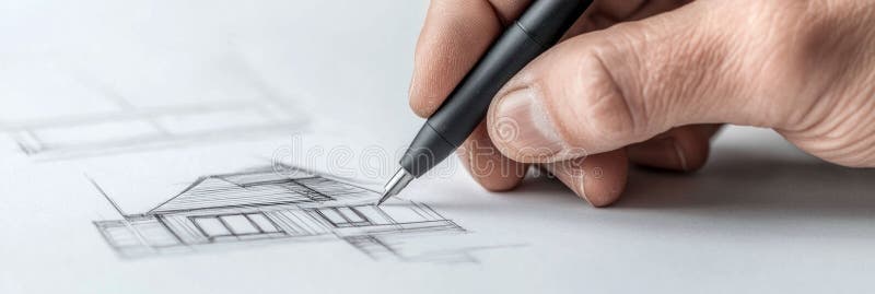Architect Drawing House Design Concept on Paper Stock Illustration ...