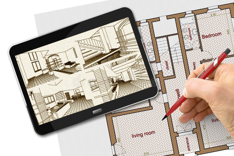 Architect Drawing an Interior Design. Concept Image with Interior ...