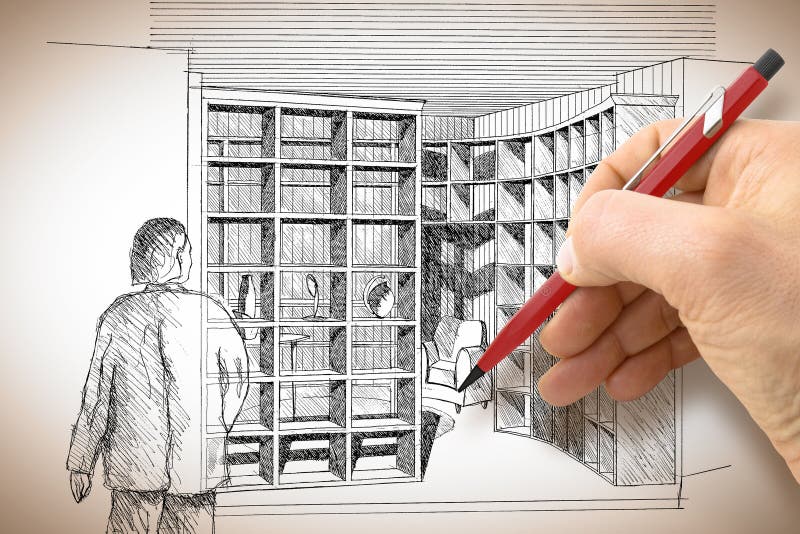 Architect Drawing an Interior Design - Interior Design Project Concept ...