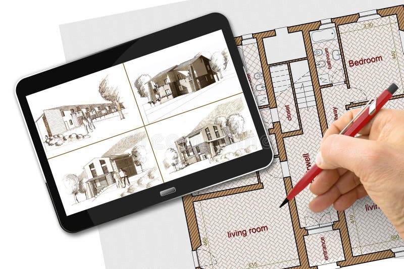 Architect Drawing a New Residential Building - Concept Image with a ...