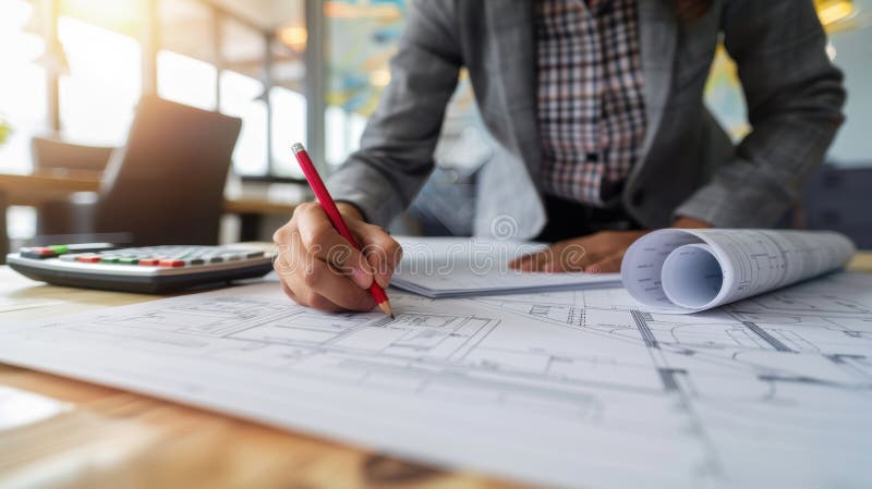 The Architect Drawing Plans.AI Generated Image Stock Image - Image of ...