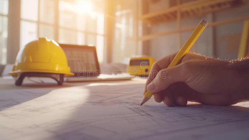 Architect Drawing Plans at His Desk in the Office Stock Illustration ...