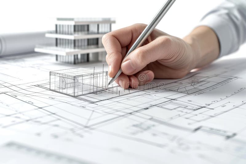 Architect Drawing Plans for a Modern Building Stock Illustration ...