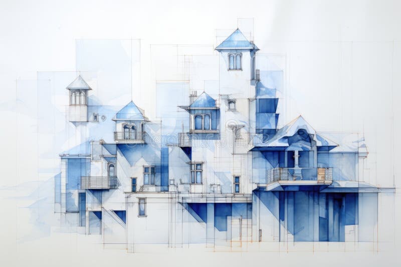 Architect Drawings on Top in the Style of White and Blue Stock Photo ...