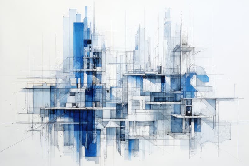 Architect Drawings on Top in the Style of White and Blue Stock Photo ...