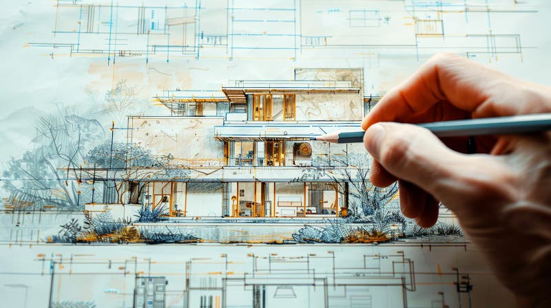 The Architect Draws the Layout of a Modern House,Generated by AI Stock ...