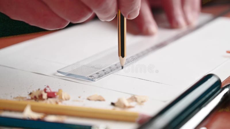 An Architect Draws a New Project with a Pencil and a Ruler. an Engineer ...
