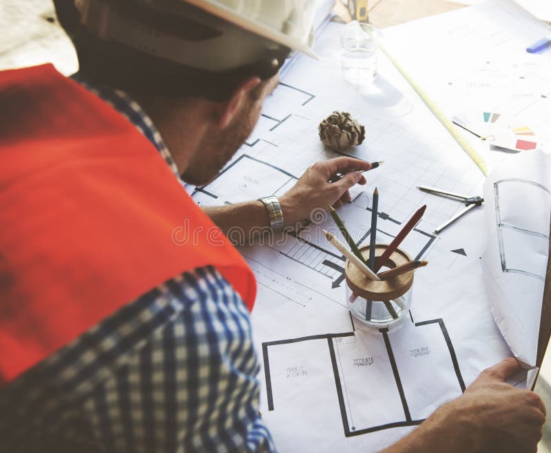 Architect Engineer Blueprint Design Working Concept Stock Image - Image ...
