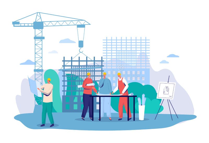 Architect Engineer with House Project Vector Illustration, Cartoon ...