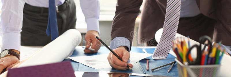 Architect Engineer Building Design Discussion Stock Image - Image of ...