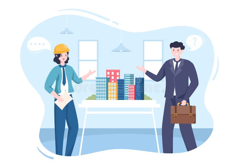 Architect or Engineer Cartoon Illustration Using a Multipurpose Board ...