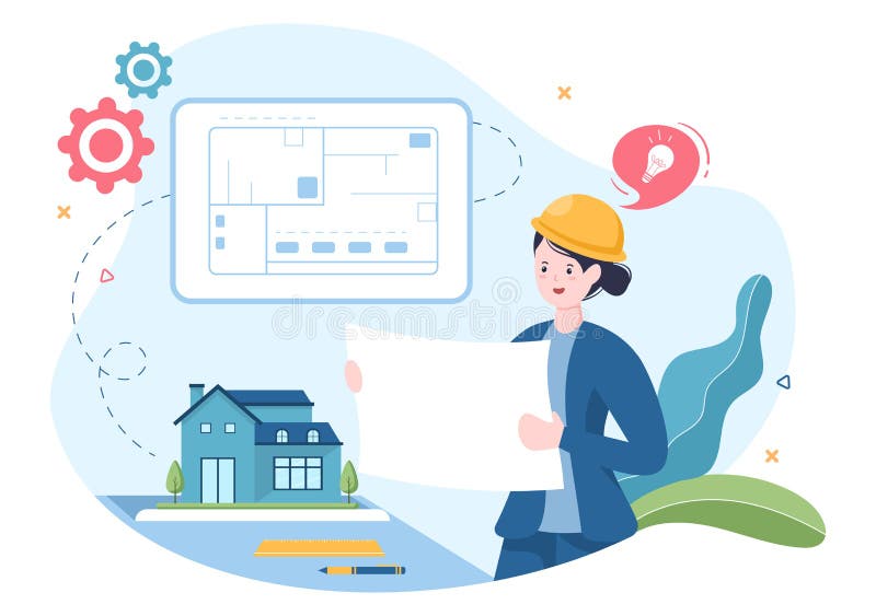 Architect or Engineer Cartoon Illustration Using a Multipurpose Board ...