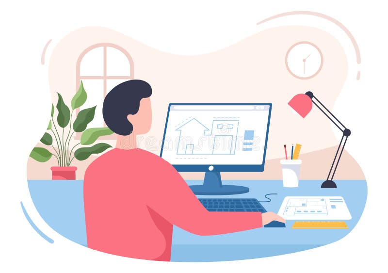 Architect or Engineer Cartoon Illustration Using a Multipurpose Board ...