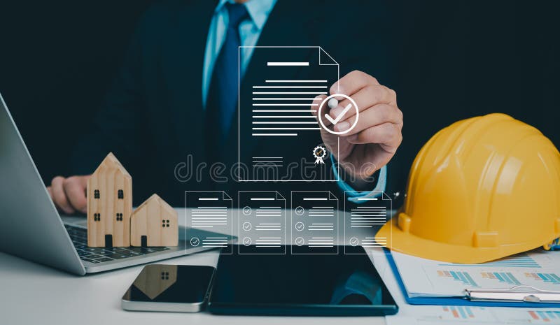 Architect or Engineer Checking the List of Documents and Approving the ...