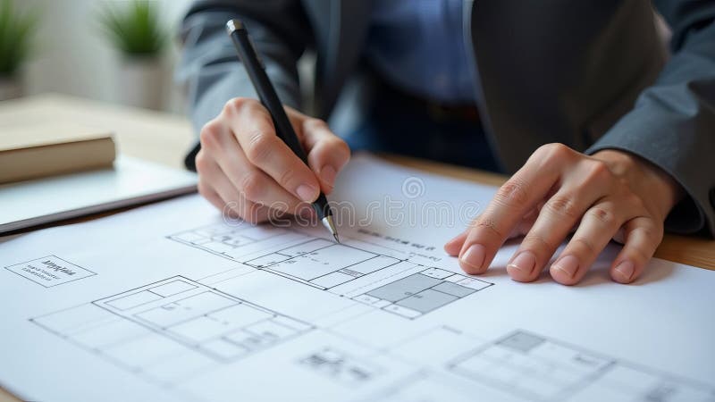 Architect Engineer Design Working on Blueprint Planning Concept ...