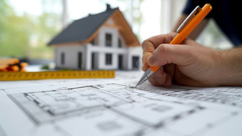 Architect Engineer Design Working on Blueprint Planning Concept ...