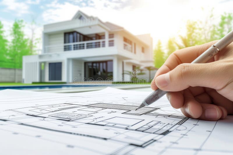 Architect Engineer Design Working on Blueprint Planning Concept ...