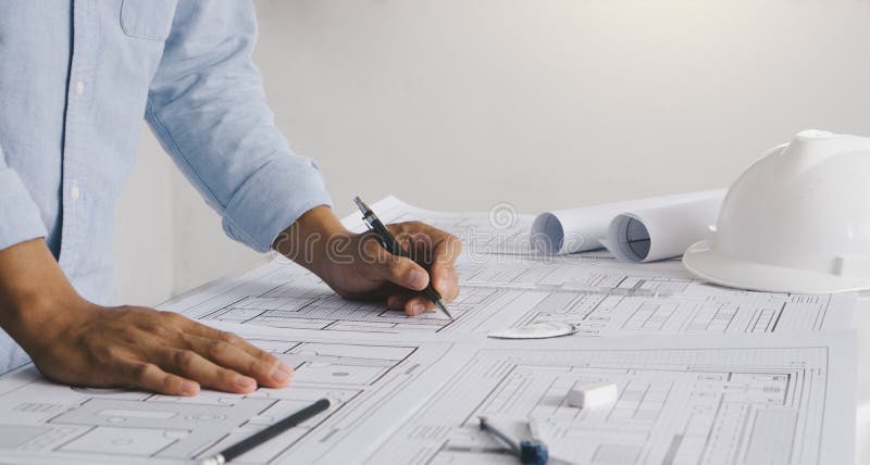 Architect Engineer Design Working Drawing Sketch Plan Blueprint and ...