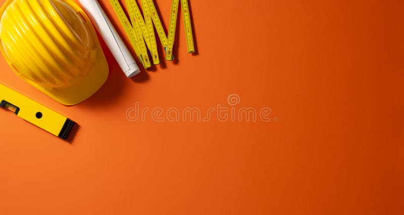 Architect and Engineer Desk with Tools and Safety Helmet Stock Photo ...